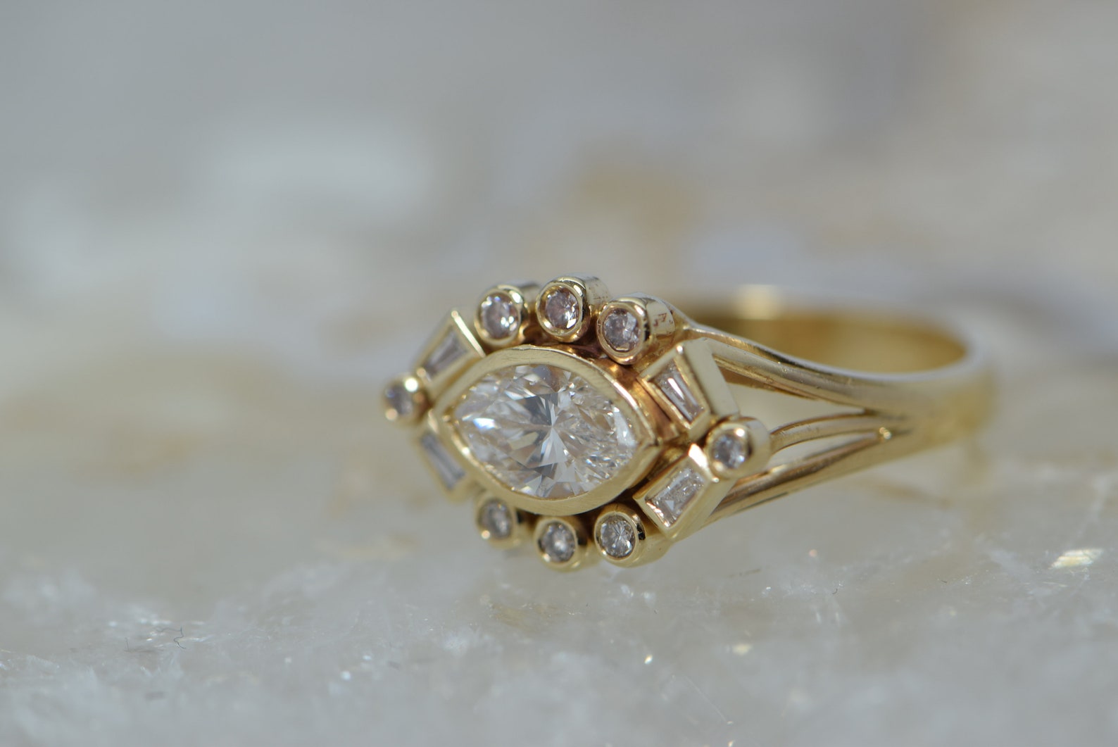 14K Yellow Gold Horizontal Marquise Diamond Ring 1.5 Ct. Tw. - Etsy