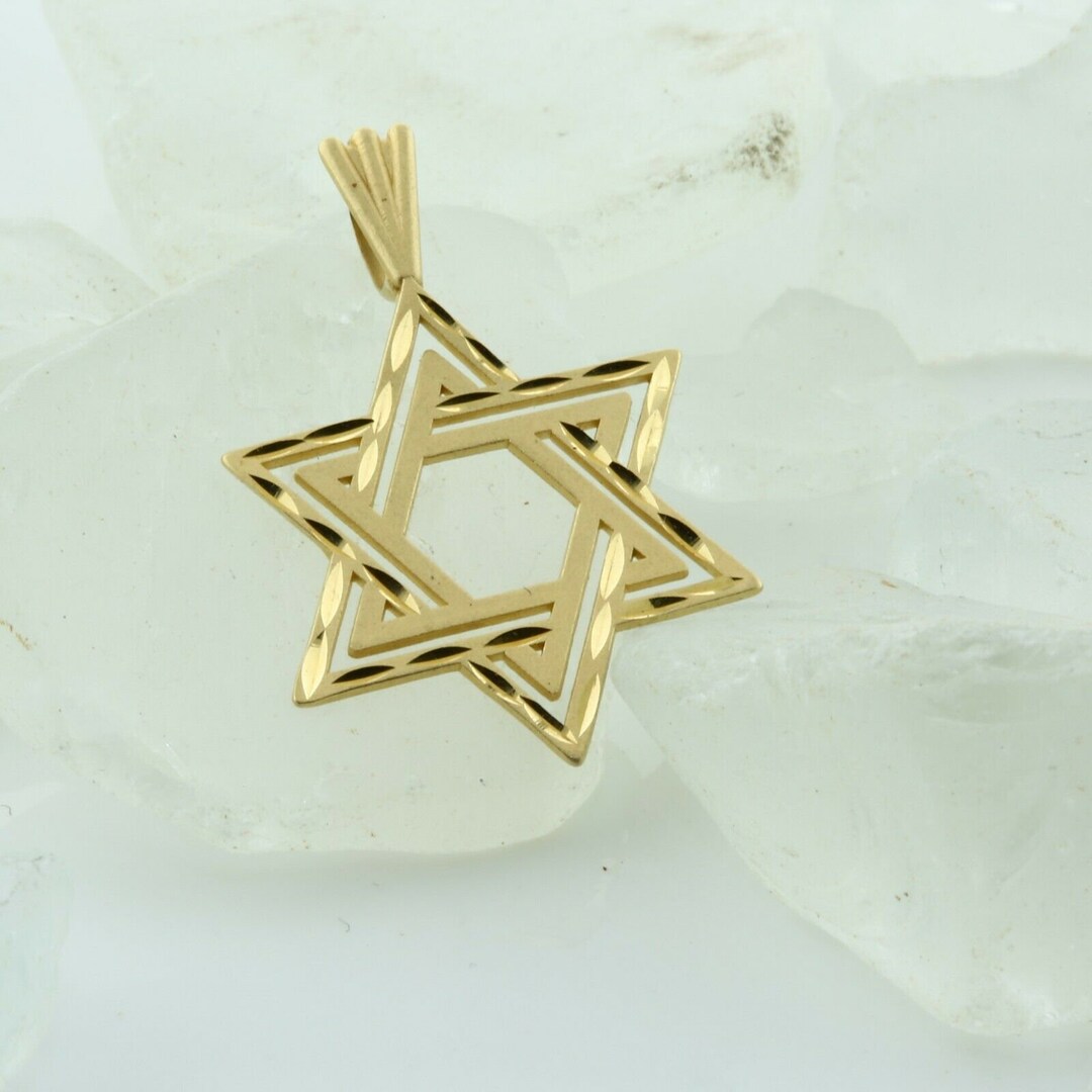 14K Yellow Gold Jewish Star Mogen David Bright Cut Decoration Circa ...