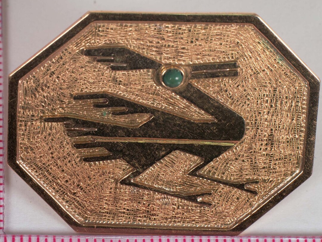 18K Yellow Gold Native Road Runner Pin With Turquoise Eye - Etsy
