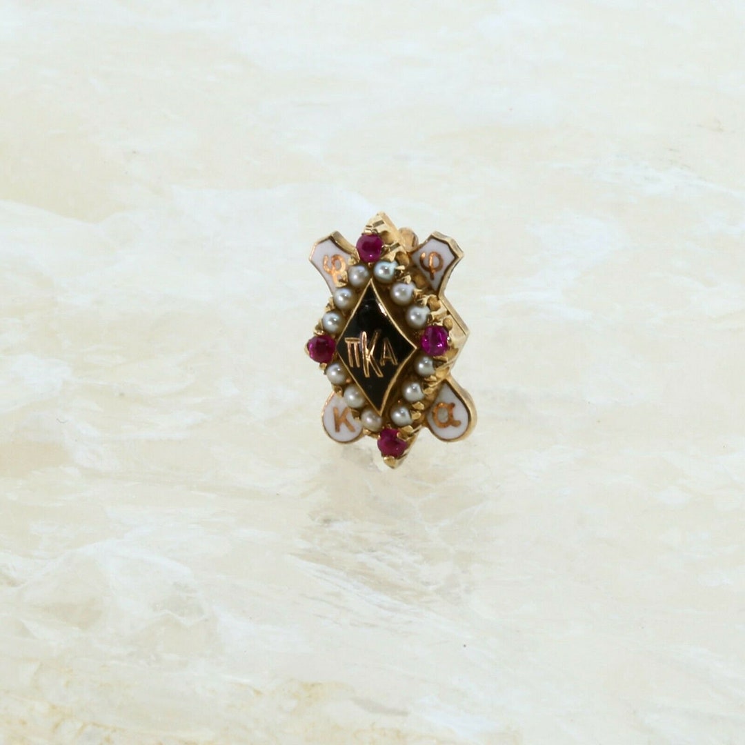 10K Yellow Gold Pi Kappa Alpha Fraternity Pin With Seed Pearls Circa ...