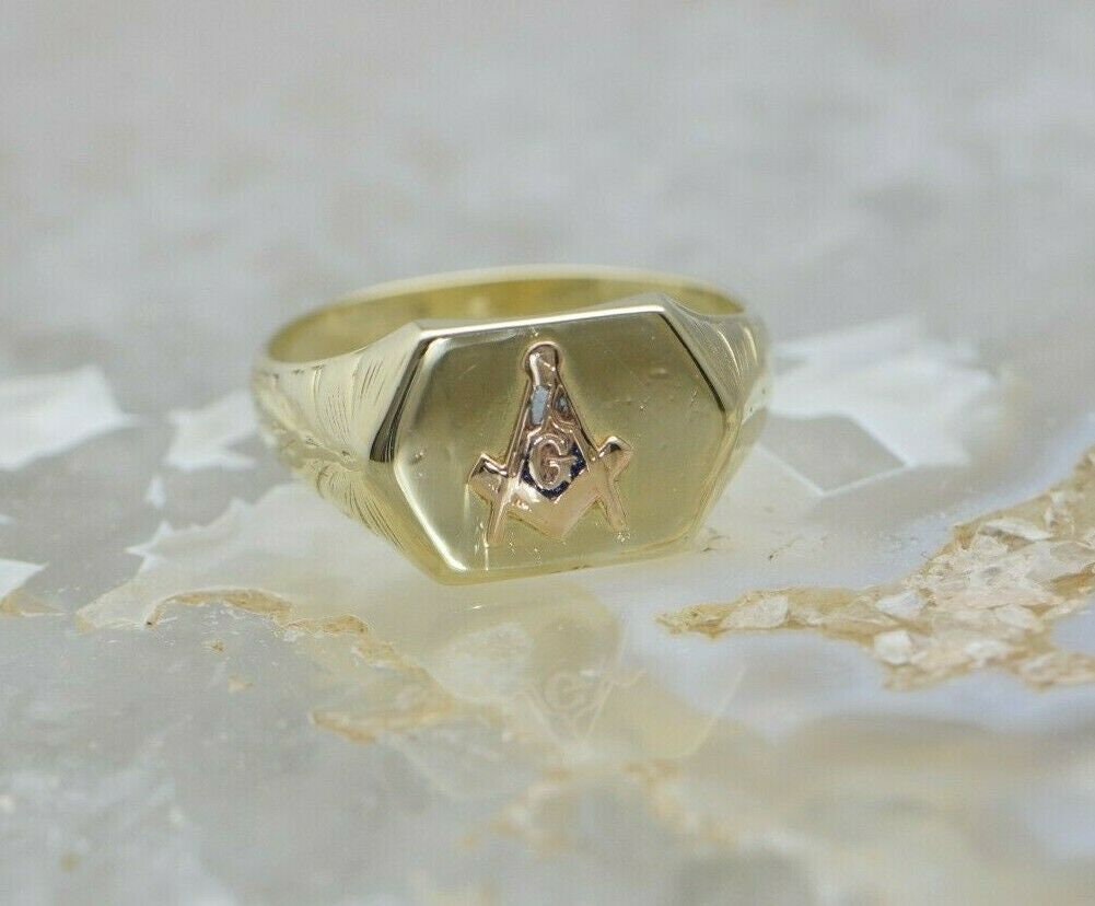 Masonic Ring With G and Compass Symbol 10K Yellow Gold Size 9 - Etsy