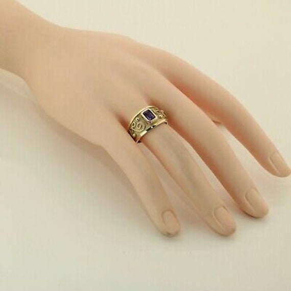 10K Yellow Gold Bezel Set Rectangular Amethyst Ring S… - Gem