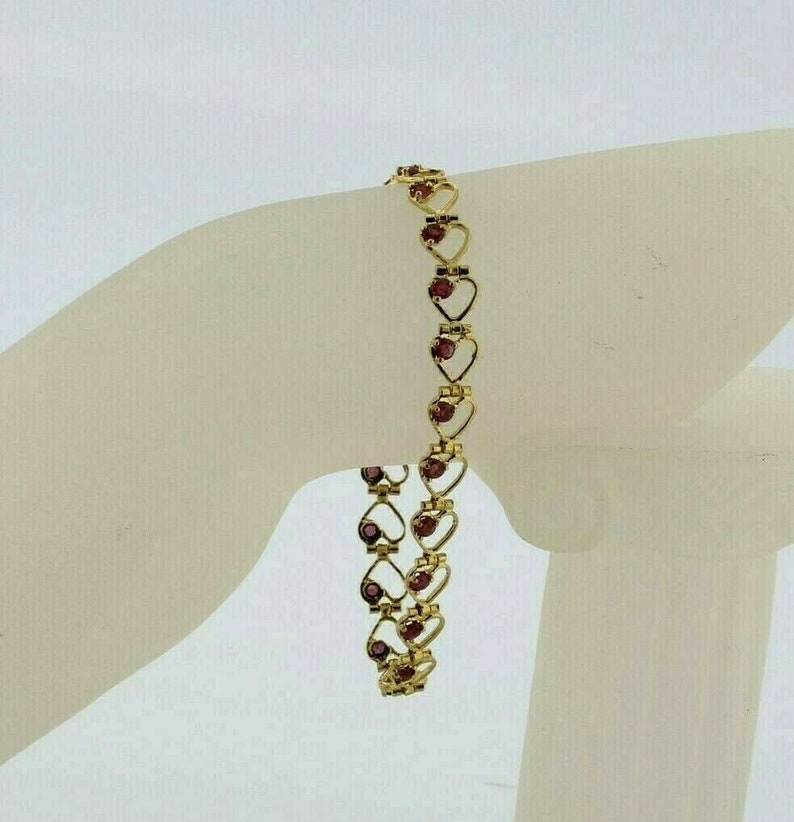 14K Yellow Gold 2 Ct Tw Ruby Heart Bracelet 7 Inches Circa - Etsy