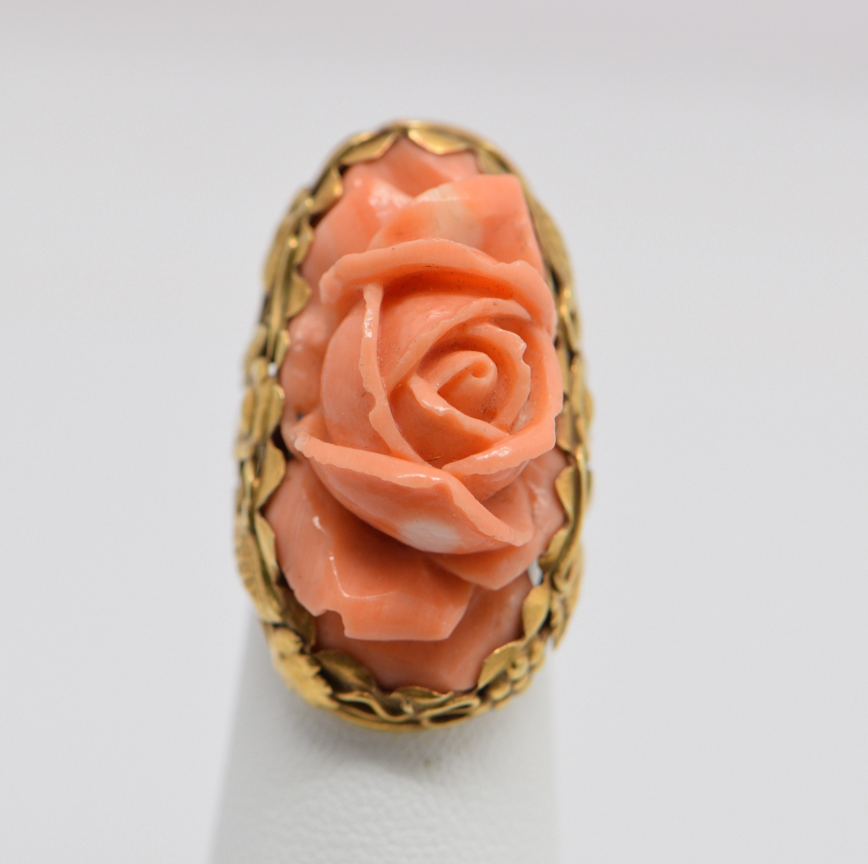 14K Yellow Gold Carved Coral Rose Handcrafted Ring, Size 3 - Etsy
