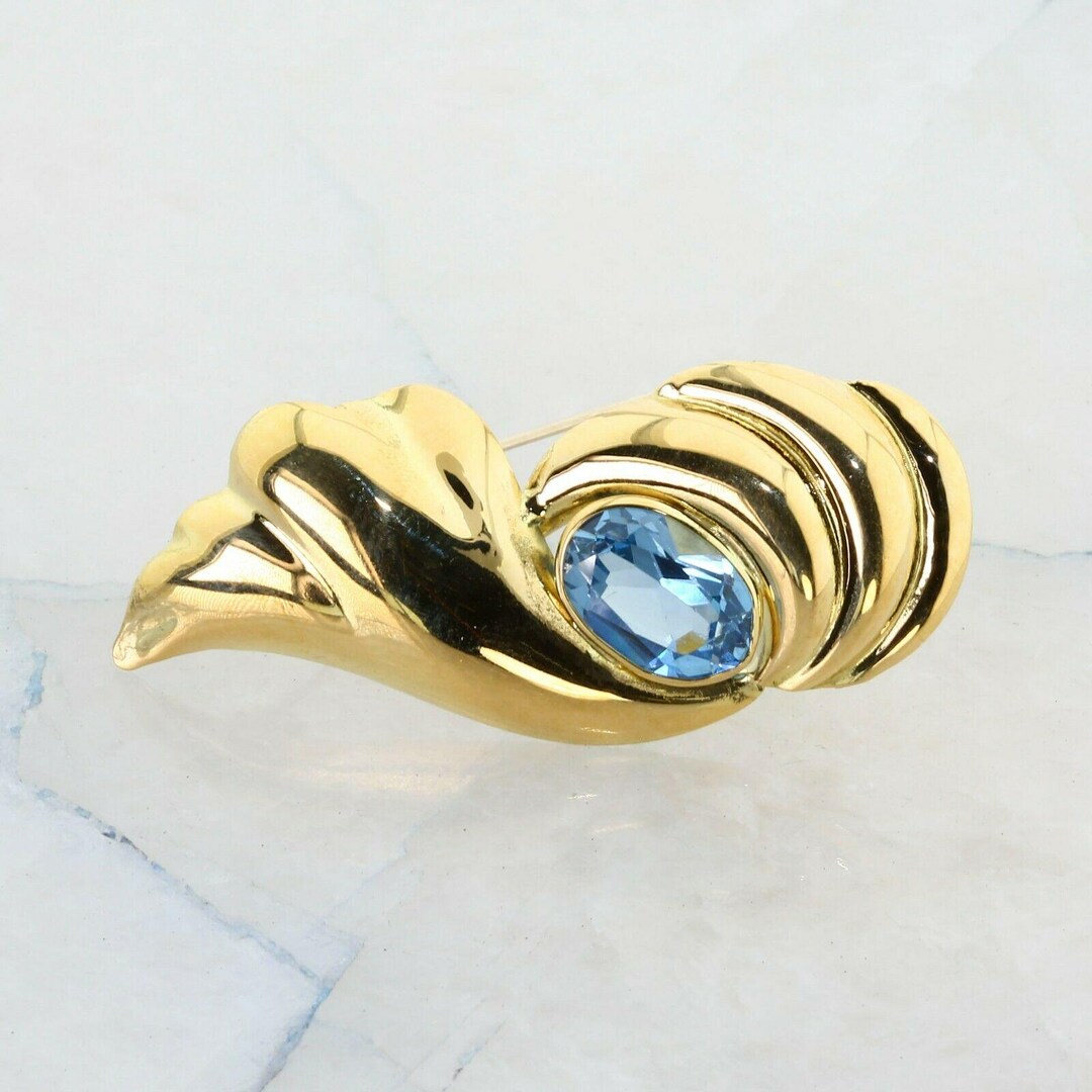 18K Yellow Gold London Blue Topaz Pin - Etsy Österreich