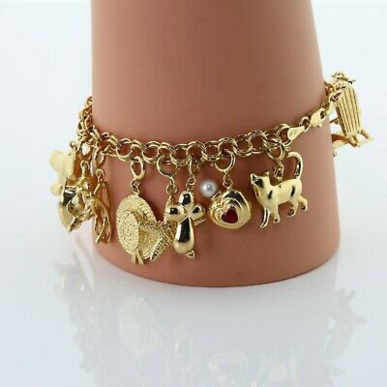 14K Yellow Gold Charm Bracelet With 18 Miscellaneous Charms - Etsy
