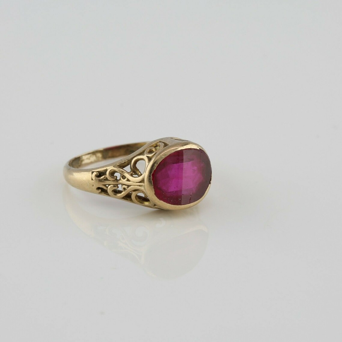 10K Yellow Gold Ruby Synthetic Ring Cushion Shaped Stone Size - Etsy