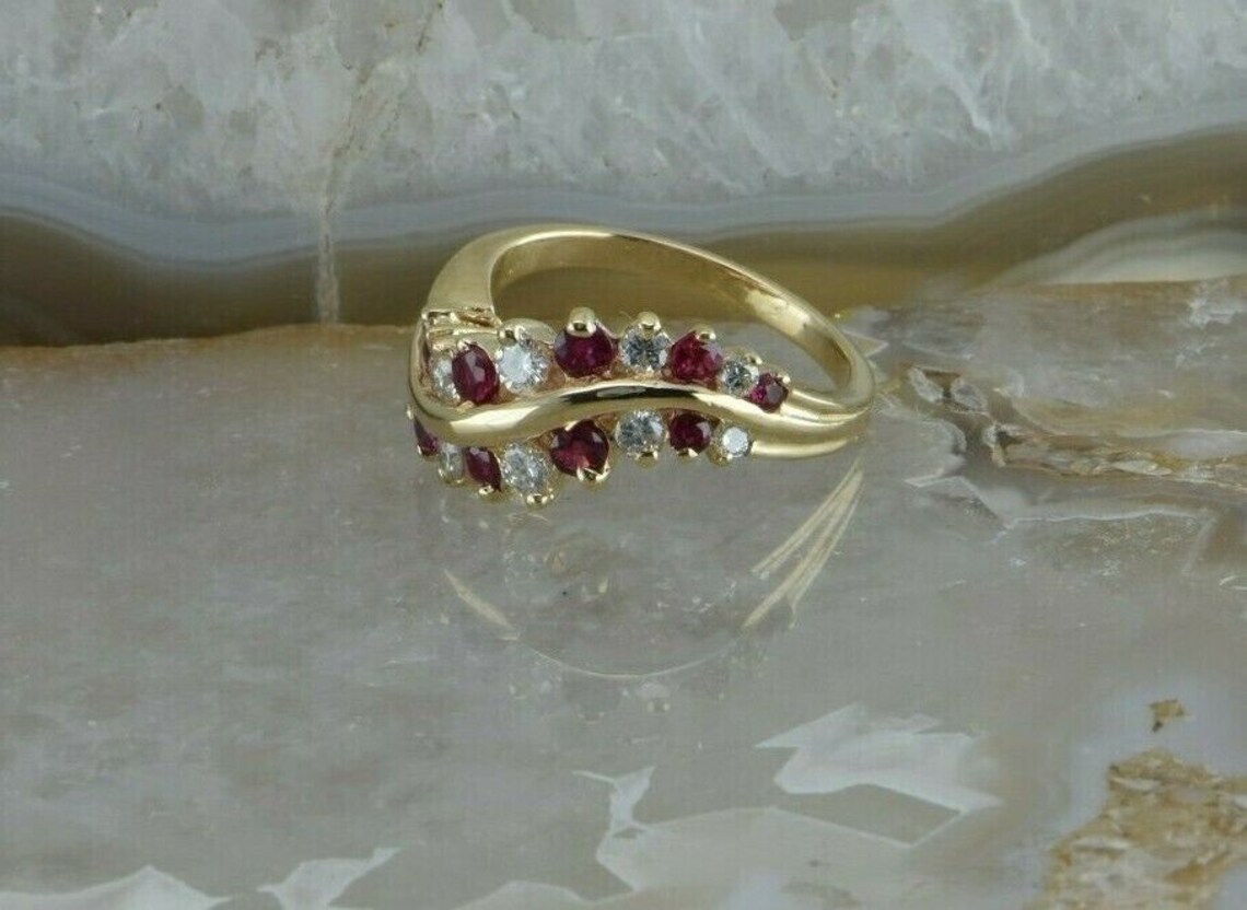 14K Yellow Gold Ruby and Diamond Ring 2ct Est Ring Size 7 | Etsy