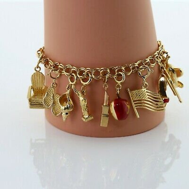 14K Yellow Gold Charm Bracelet With 18 Miscellaneous Charms - Etsy