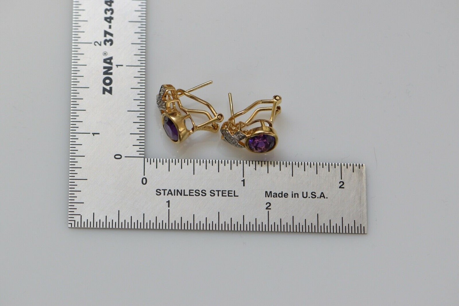 14K Yellow White Gold Amethyst Diamond Omega Clip Studs - Etsy