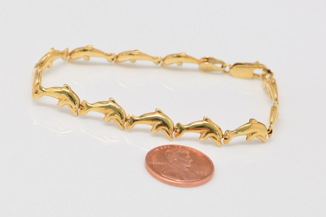 14K Yellow Gold Dolphin Links Bracelet Modern Italian - Etsy