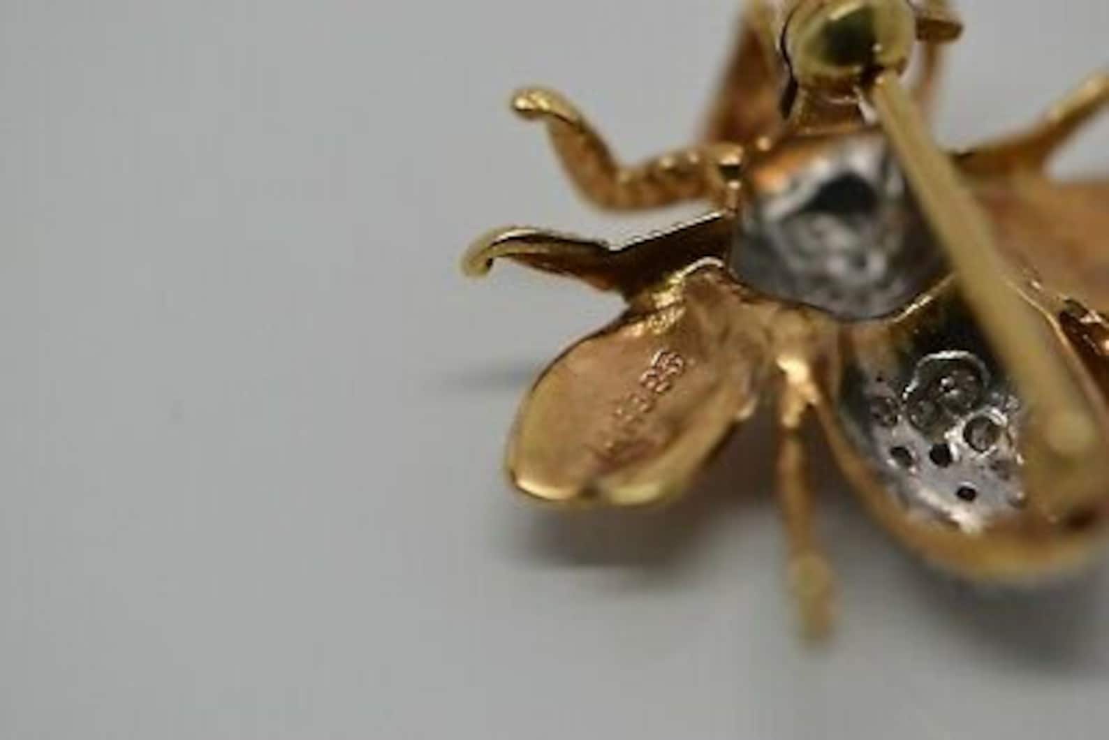 14K Yellow Gold Diamond Bee Pin Diamond Body and Thorax | Etsy