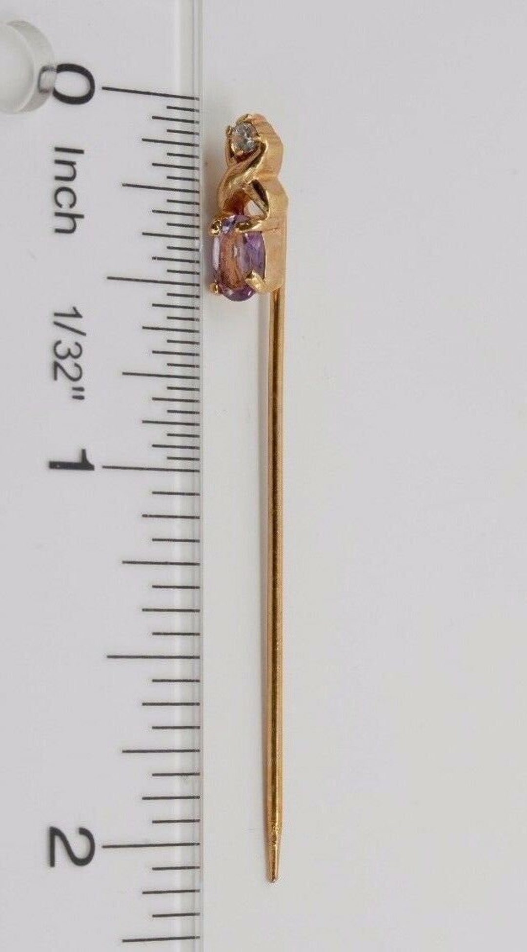 Vintage 14k Yellow Gold Stick Pin With a Amethyst and Diamond Chip - Etsy