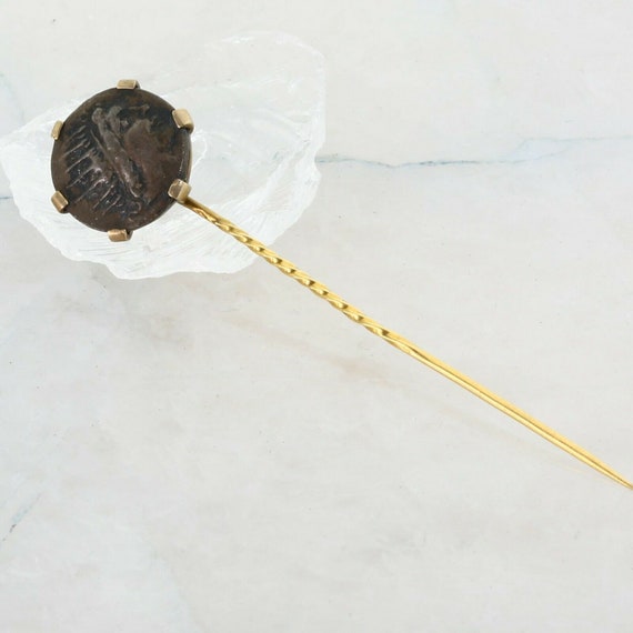 14K Yellow Gold Ancient Style Coin Stick Pin - Gem