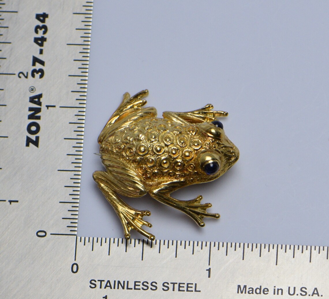 Vintage 18K Yellow Gold Frog Brooch/pin With Sapphire Cabochon - Etsy