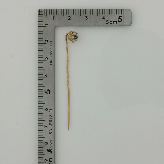 14K Yellow Gold Seed Pearl and Sapphire Stick Pin - Gem