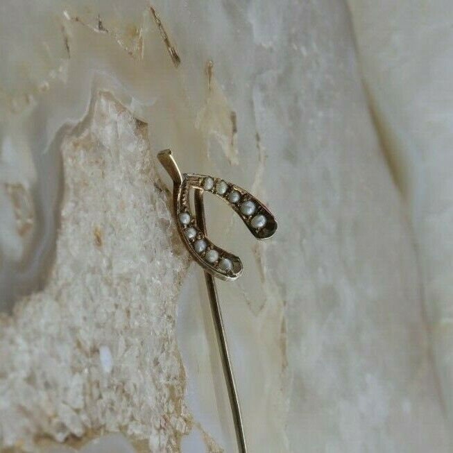 Vintage 14K Yellow Gold Pearl Wishbone Stick Pin Circa 1950 - Etsy