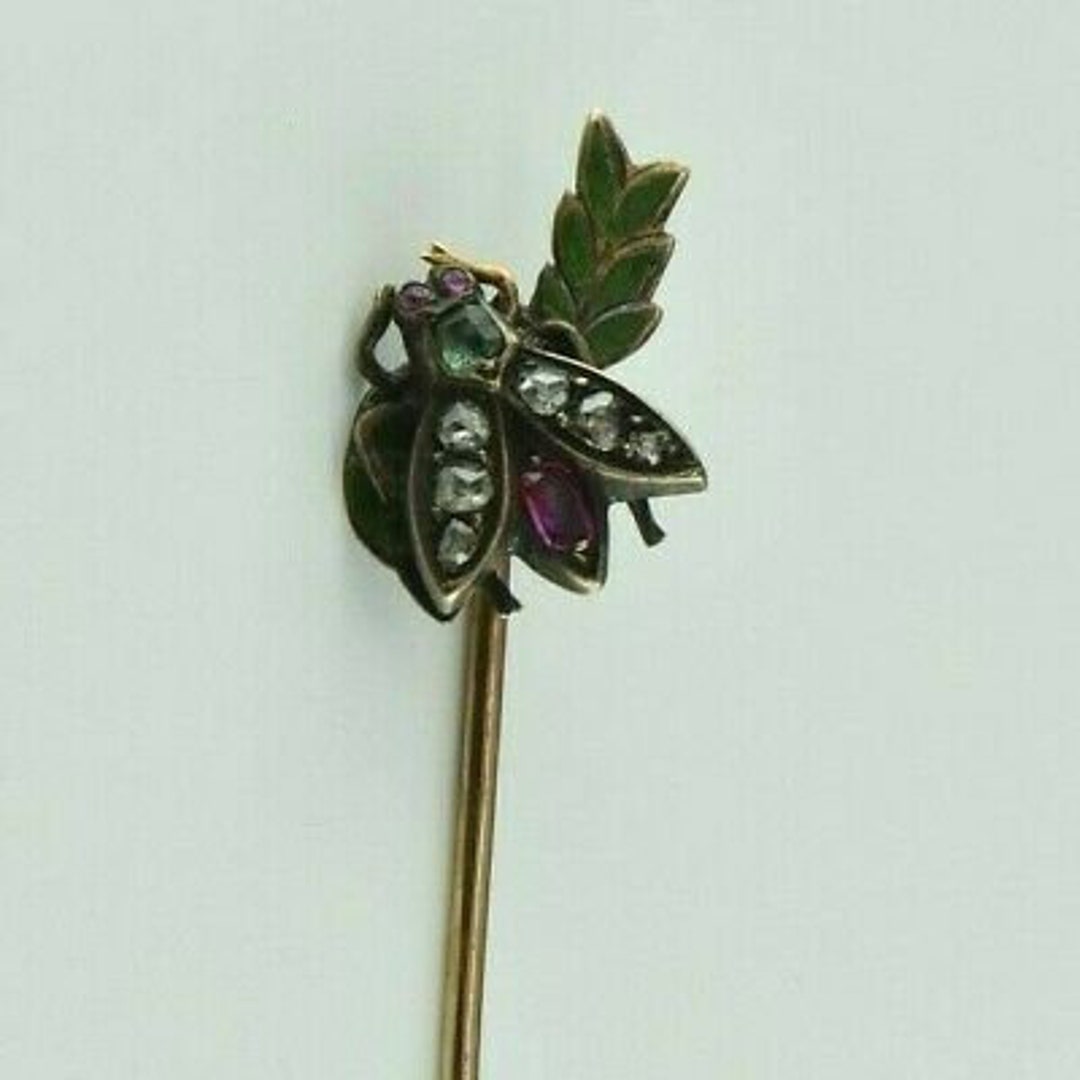 Edwardian Gold Ruby Diamond Emerald and Enamel Fly Stick Pin - Etsy