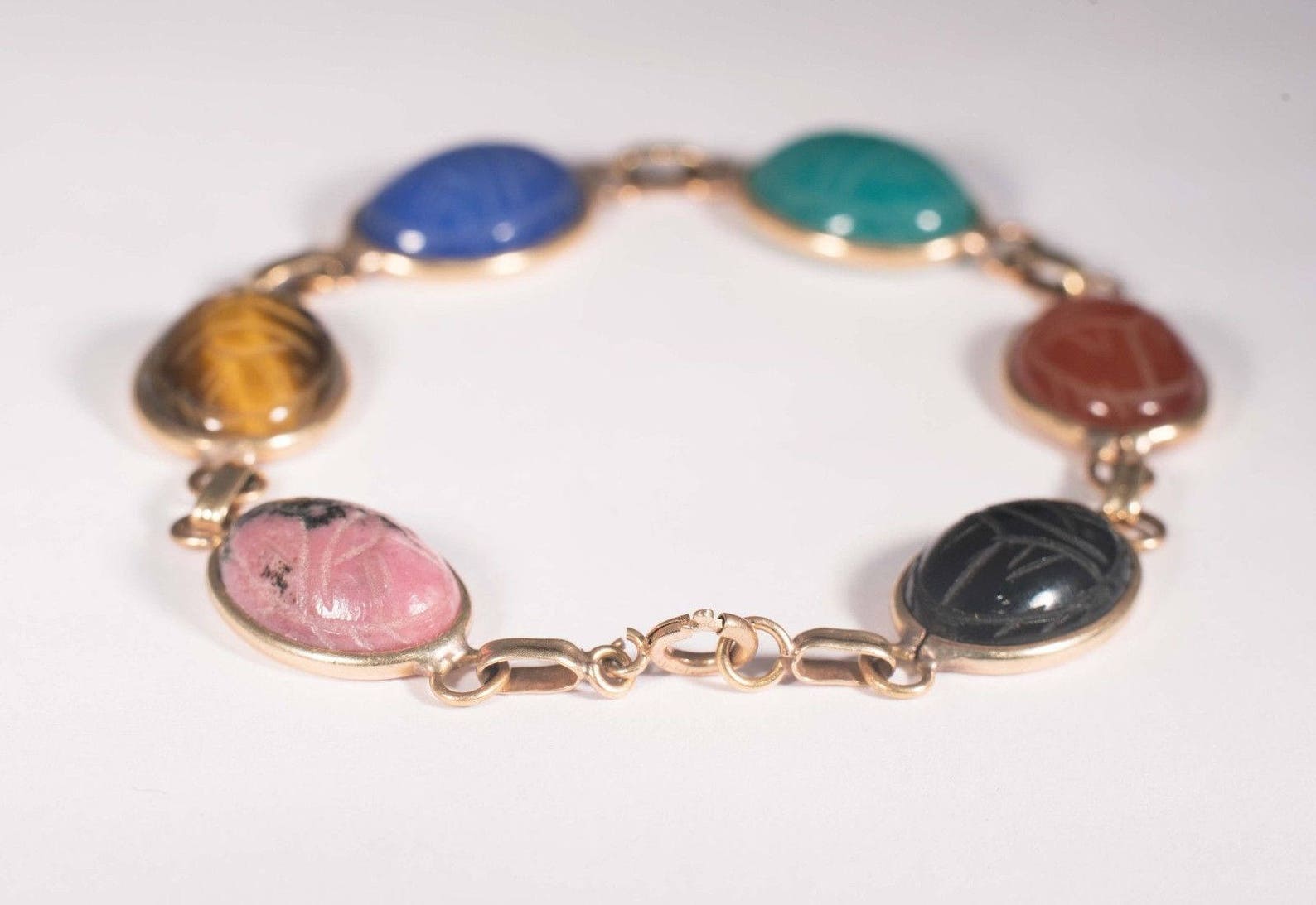 14K Yellow Gold Scarab Bracelet Consists of Genuine Carved - Etsy
