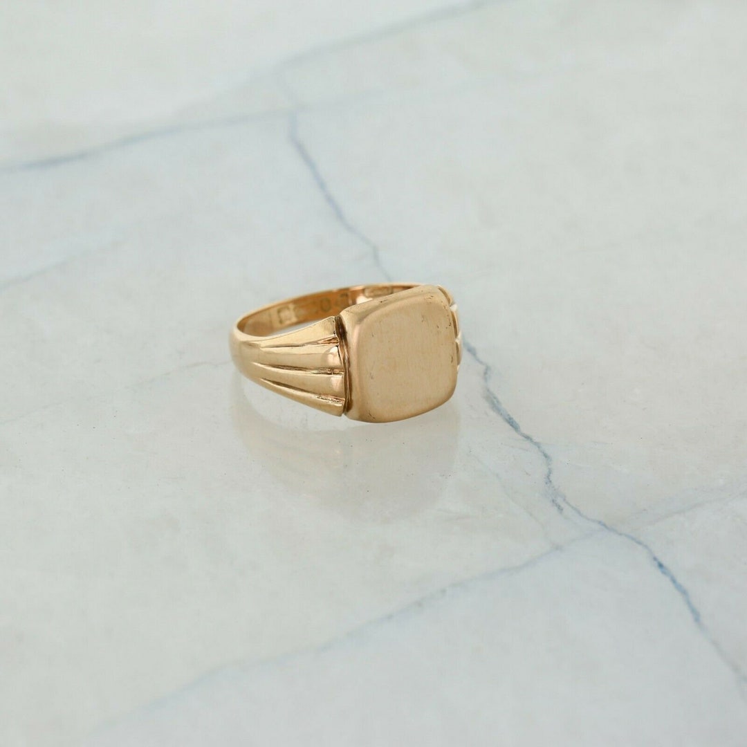 9K Rose Gold Signet Ring Fluted Shank Design Size 10 - Etsy