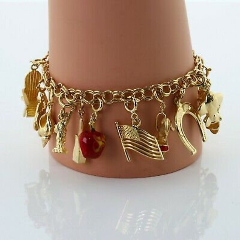 14K Yellow Gold Charm Bracelet With 18 Miscellaneous Charms - Etsy