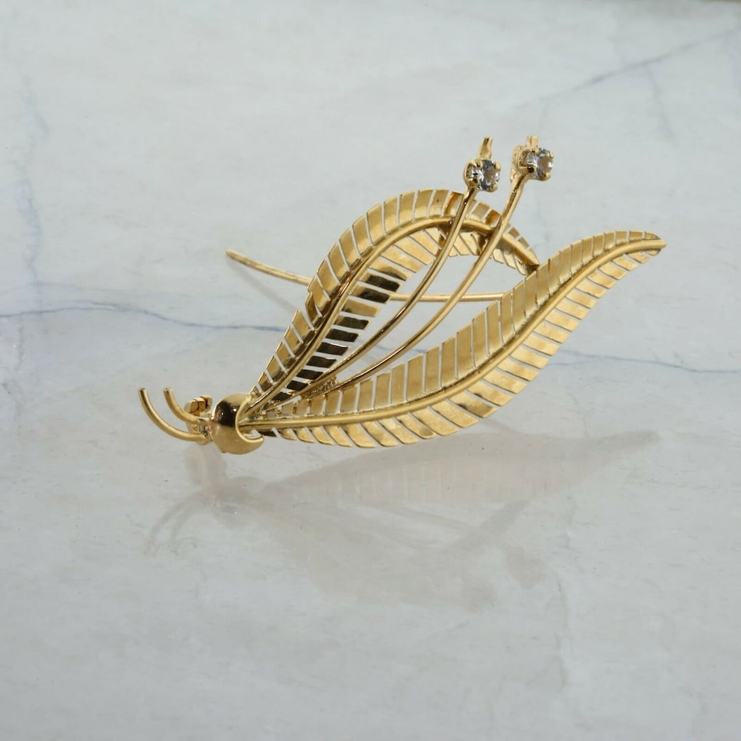 Vintage 14K Yellow Gold Diamond Set Fern Pin Circa 1950 - Etsy