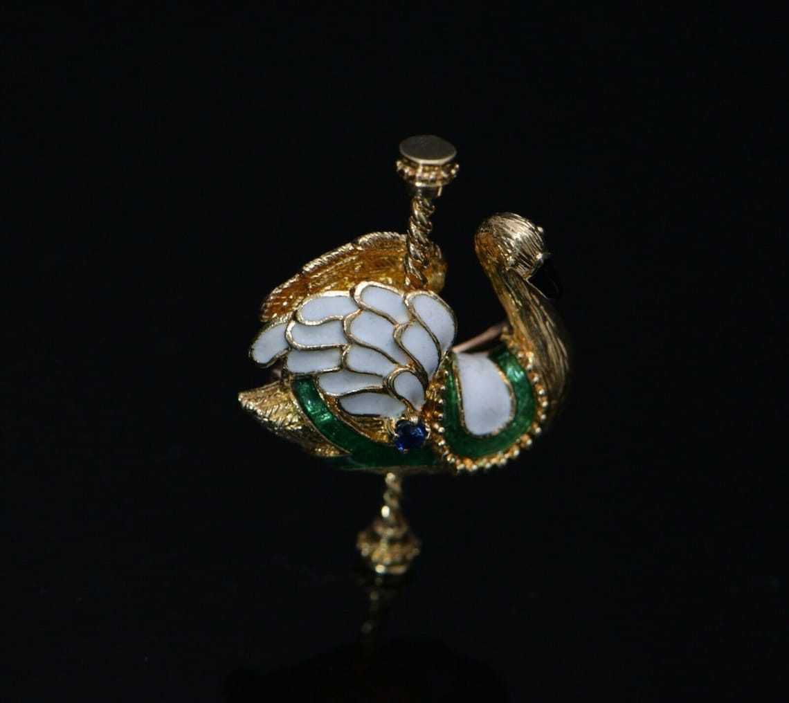 14k Yellow Gold Carousel Swan Pin With Enameled Sections 1979 - Etsy