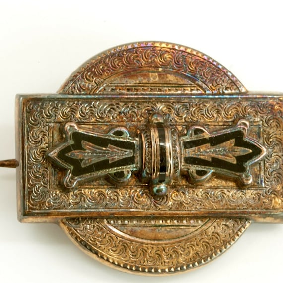 10K Yellow Gold Victorian Black Enamel Pin Circa 1890 - Gem