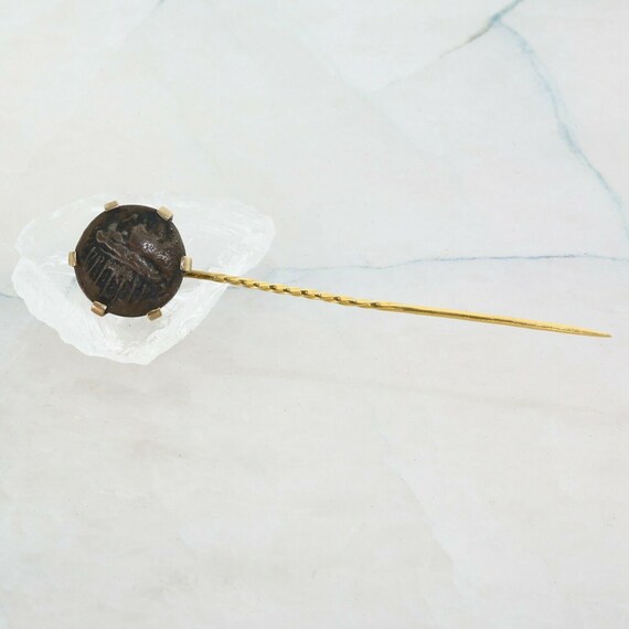 14K Yellow Gold Ancient Style Coin Stick Pin - Gem