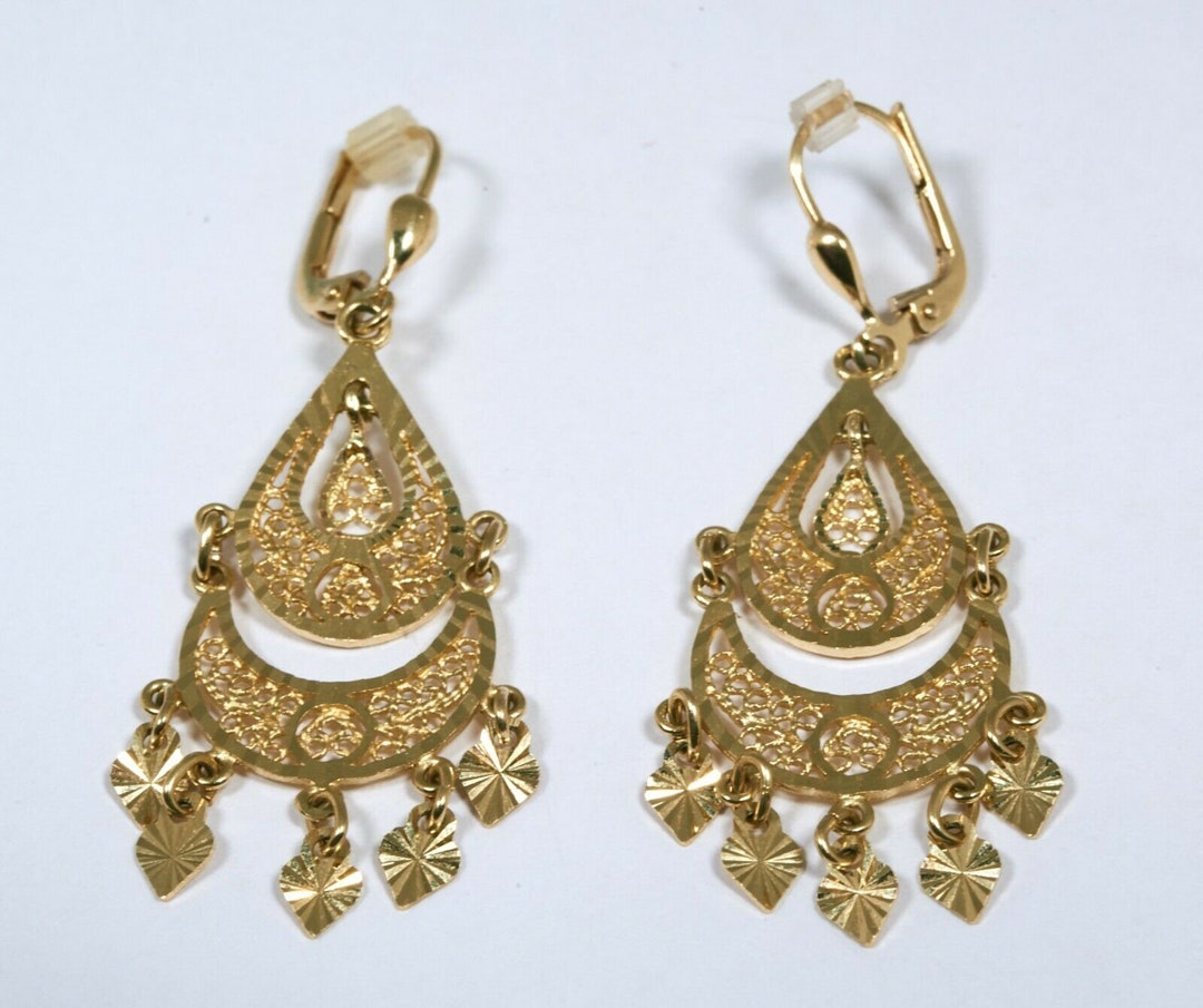 14K Yellow Gold Multi Tier Fillione Dangle Lever Back Earrings - Etsy