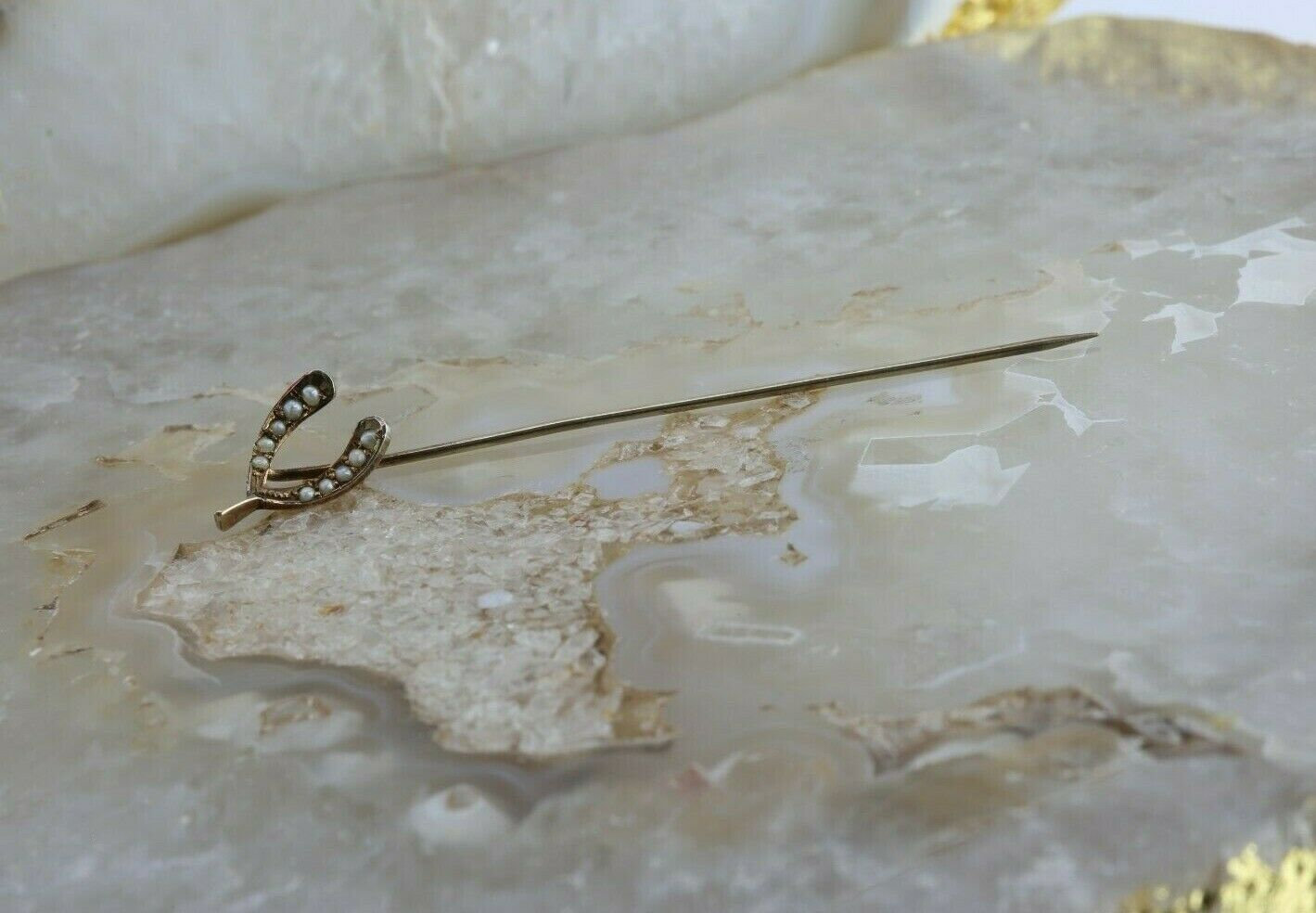 Vintage 14K Yellow Gold Pearl Wishbone Stick Pin Circa 1950 - Etsy