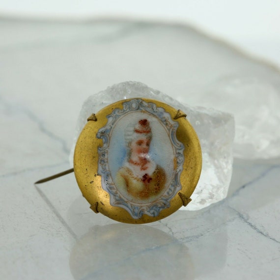 Antique Porcelain Portrait Brooch 19th Century Style - Gem