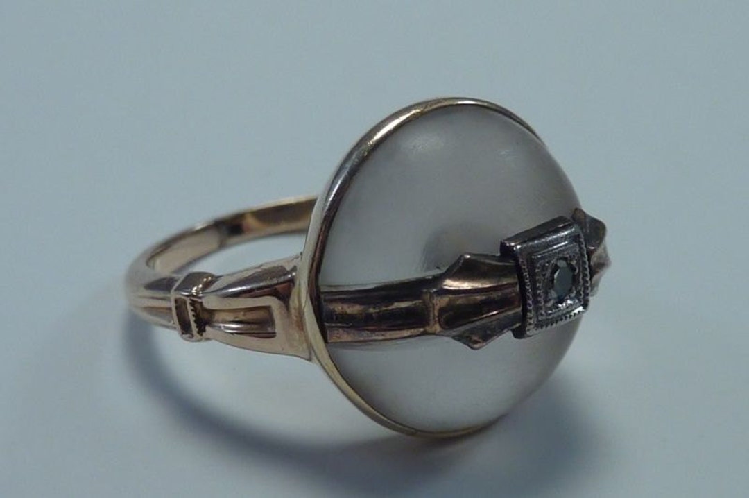 10K Unusual Design Round Clear Glass W/diamond, Ring Size 4.5 - Etsy