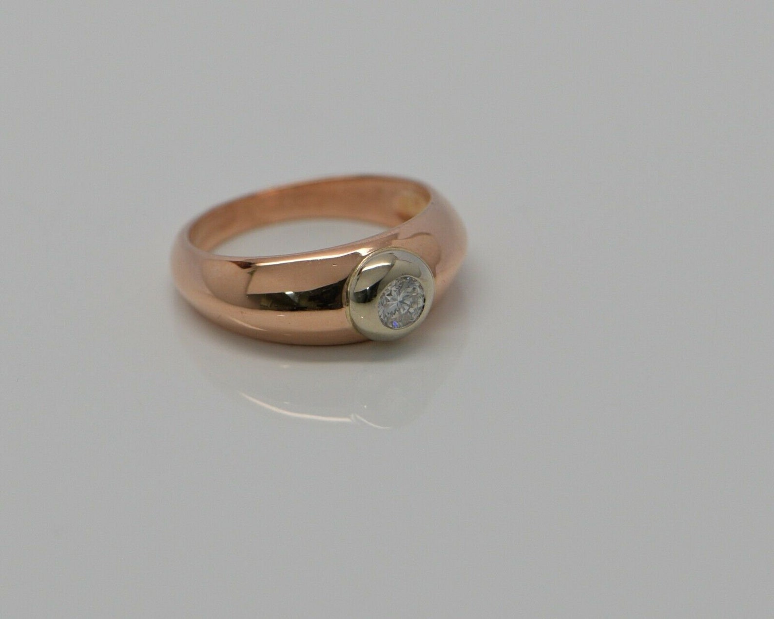 14K Rose Gold Diamond Ring Collet Set in Yellow Gold Circa | Etsy