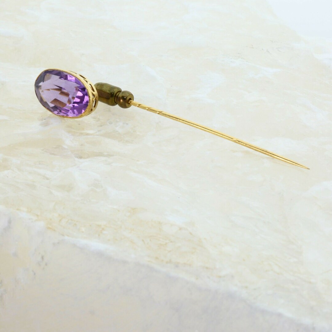 18K Yellow Gold Amethyst Stick Pin Circa 1950 - Etsy