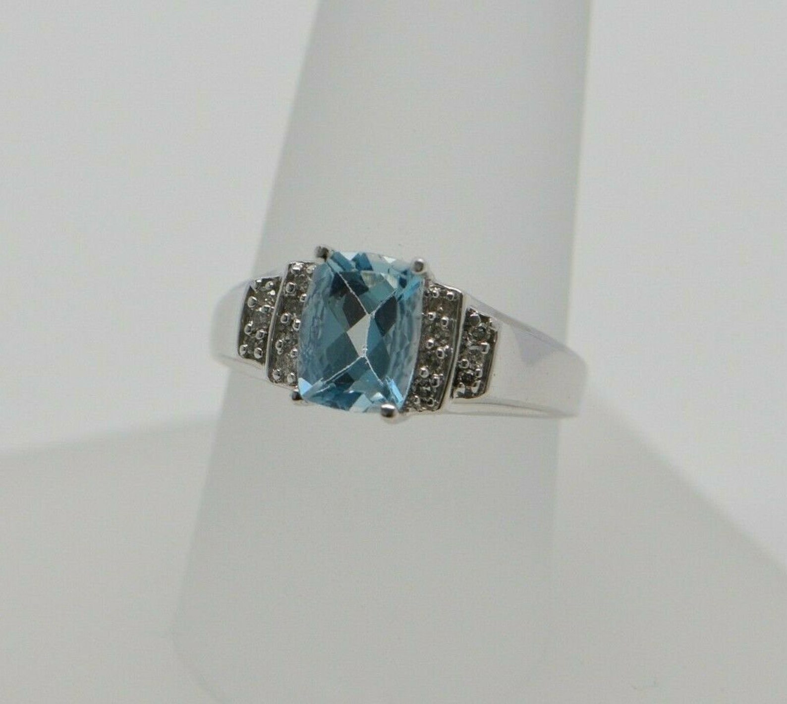 10K WG Light Blue Stone and Diamond Ring Size 7 Circa 1980 | Etsy