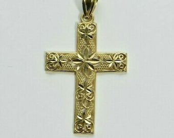 14k Yellow Gold Cross Pendant/necklace - Etsy