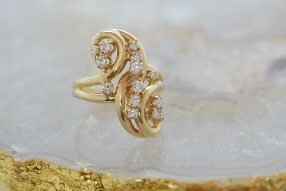 14K Yellow Gold Diamond Scroll Cluster Ring Size 8.75… - Gem