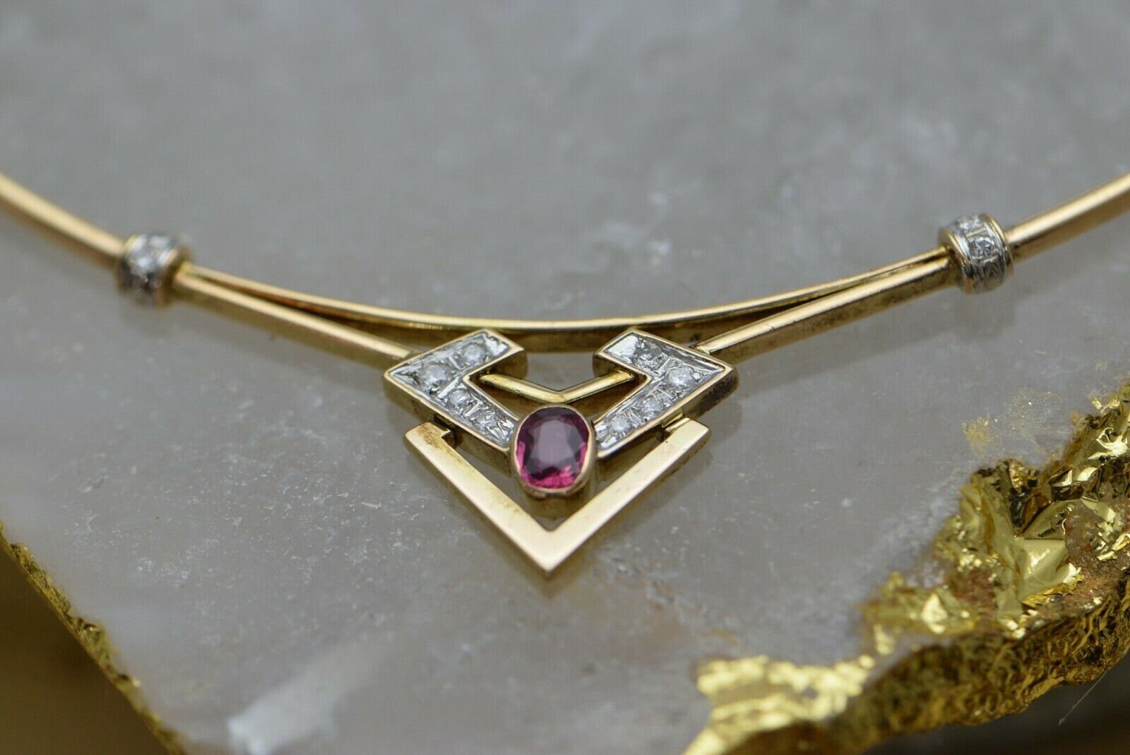 14K Yellow Gold Pink/Red Sapphire and Diamond Collar Necklace | Etsy