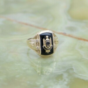 14K Yellow Gold Chelmsford High School Class Ring, 1937, Black Onyx ...