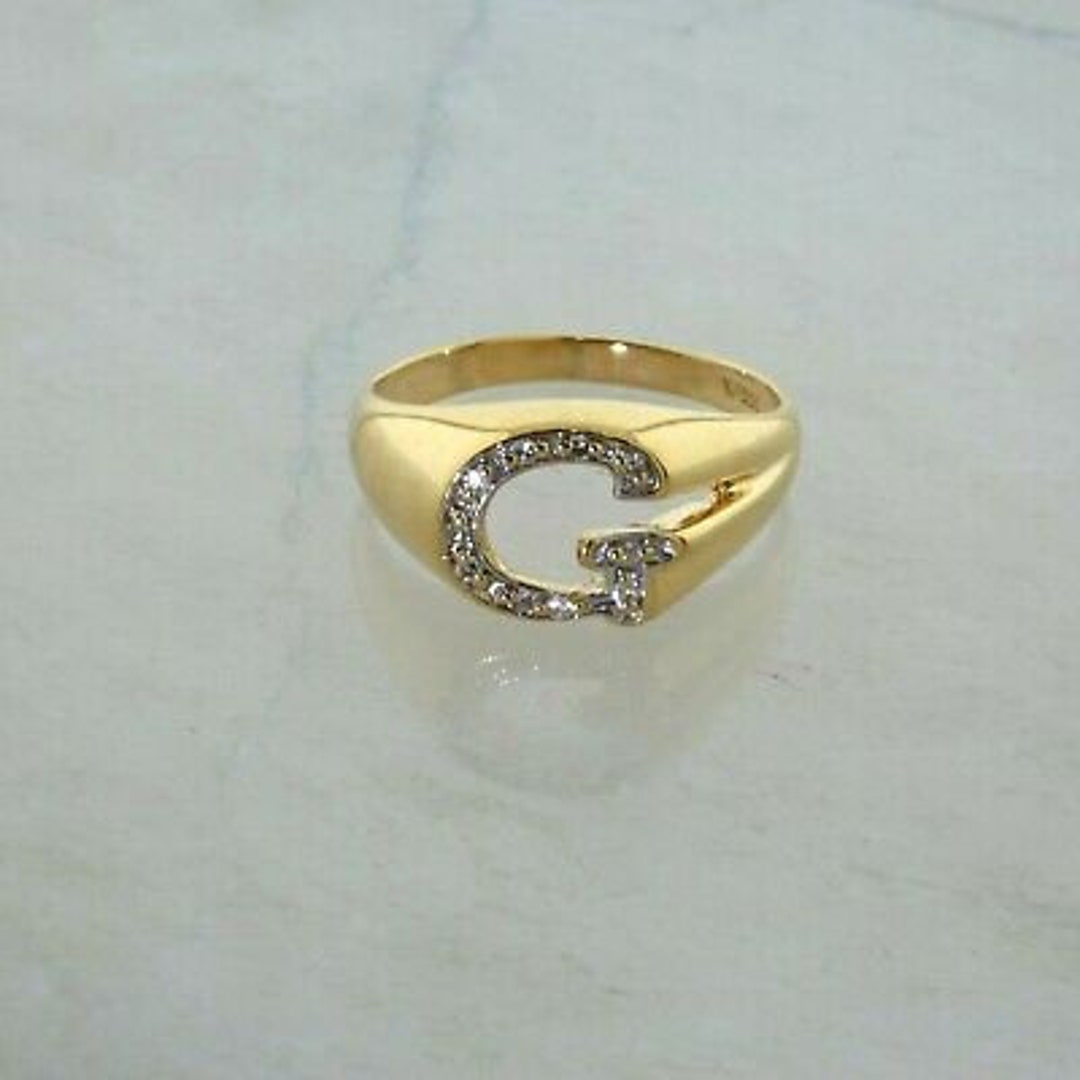 Vintage 14K Yellow Gold Diamond g Ring Size 6.5 - Etsy