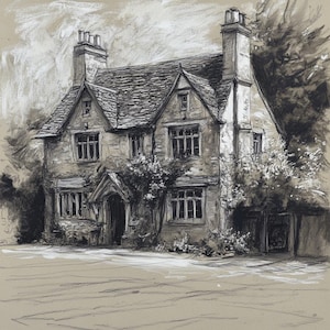 Custom Drawing of House / Charcoal & White Chalk / Sketch of House ...