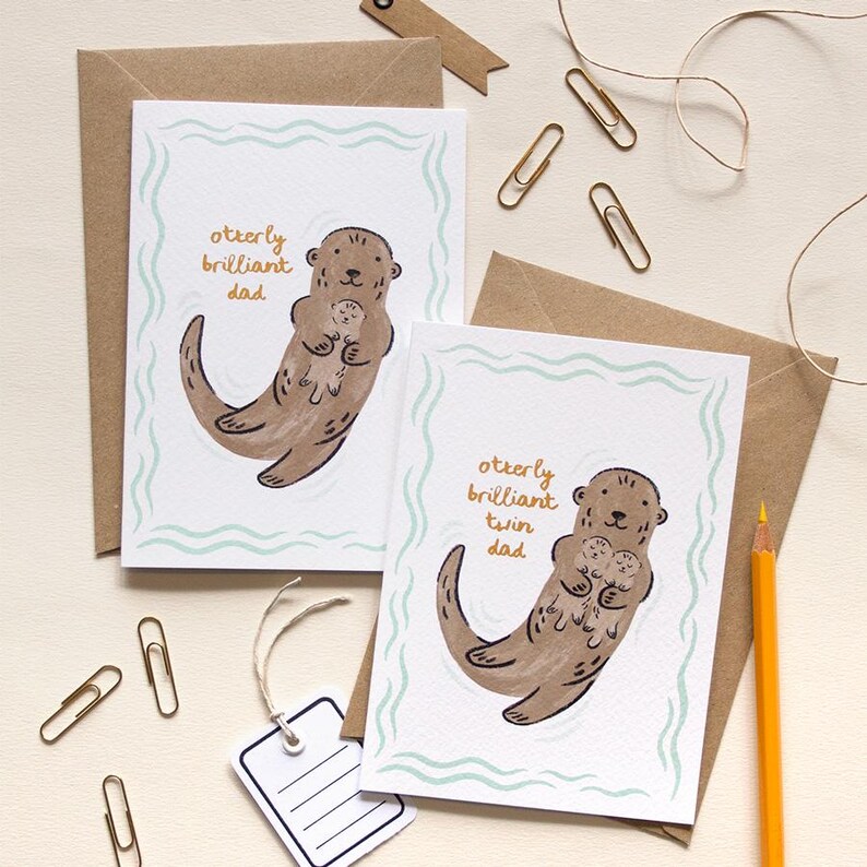 Otter Twin Dad Father's Day Card, Illustrated Animal - Etsy