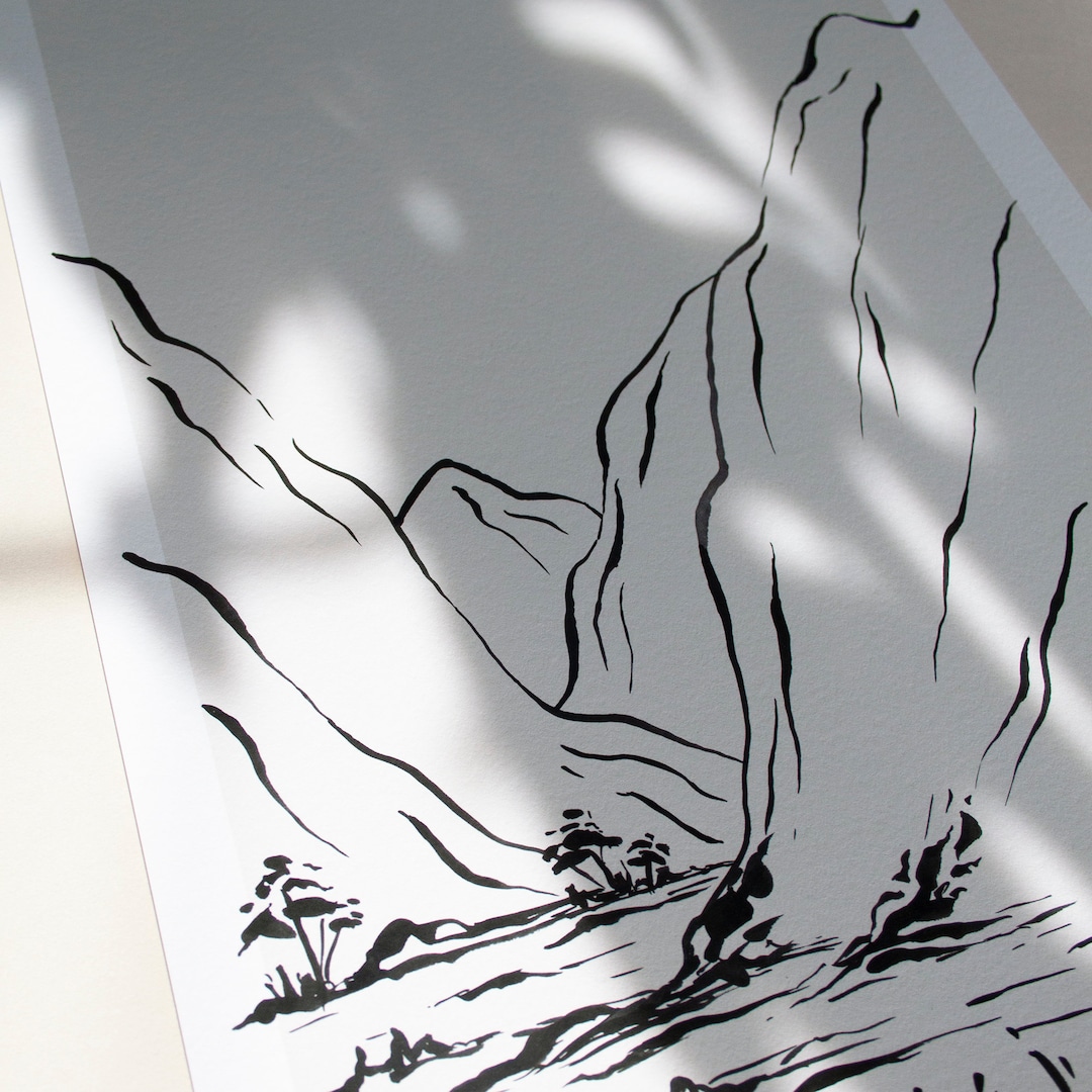 Milford Sound Art Print: New Zealand Mountain Line Drawing (A4/A3) - Etsy