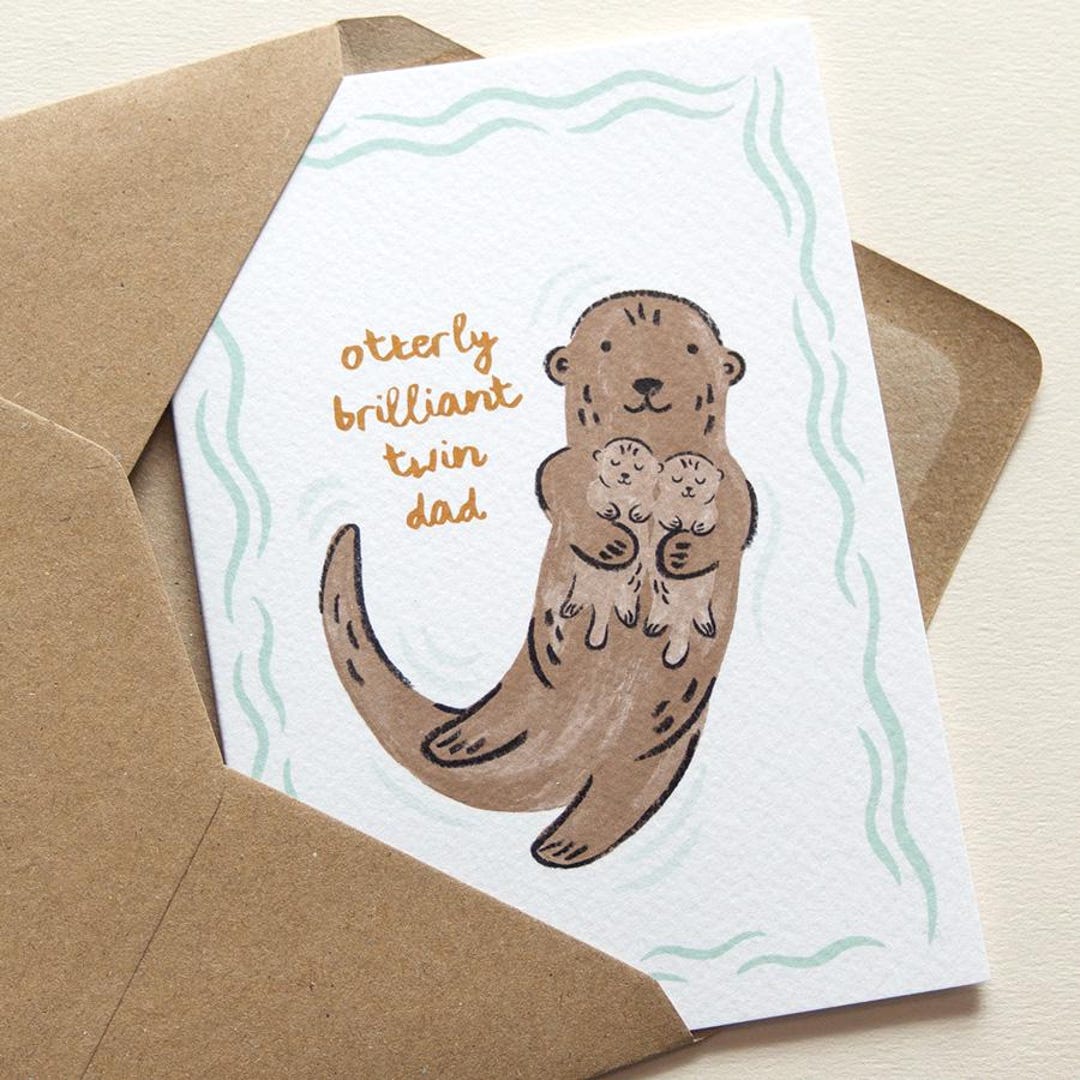 Otter Twin Dad Father's Day Card, Illustrated Animal - Etsy