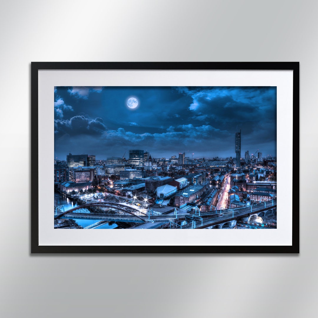 Manchester Blue Moon, Signed Print. Architecture, Wall Art, Cityscape ...