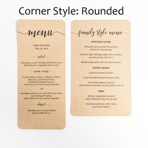 PRINTED Rustic Kraft Dinner Menu, Pack of 10, Kraft Wedding Dinner ...
