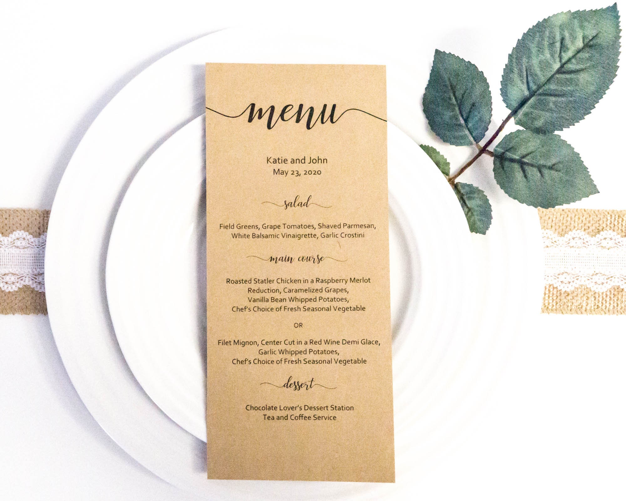PRINTED Rustic Kraft Dinner Menu Pack of 10 Kraft Wedding - Etsy Canada