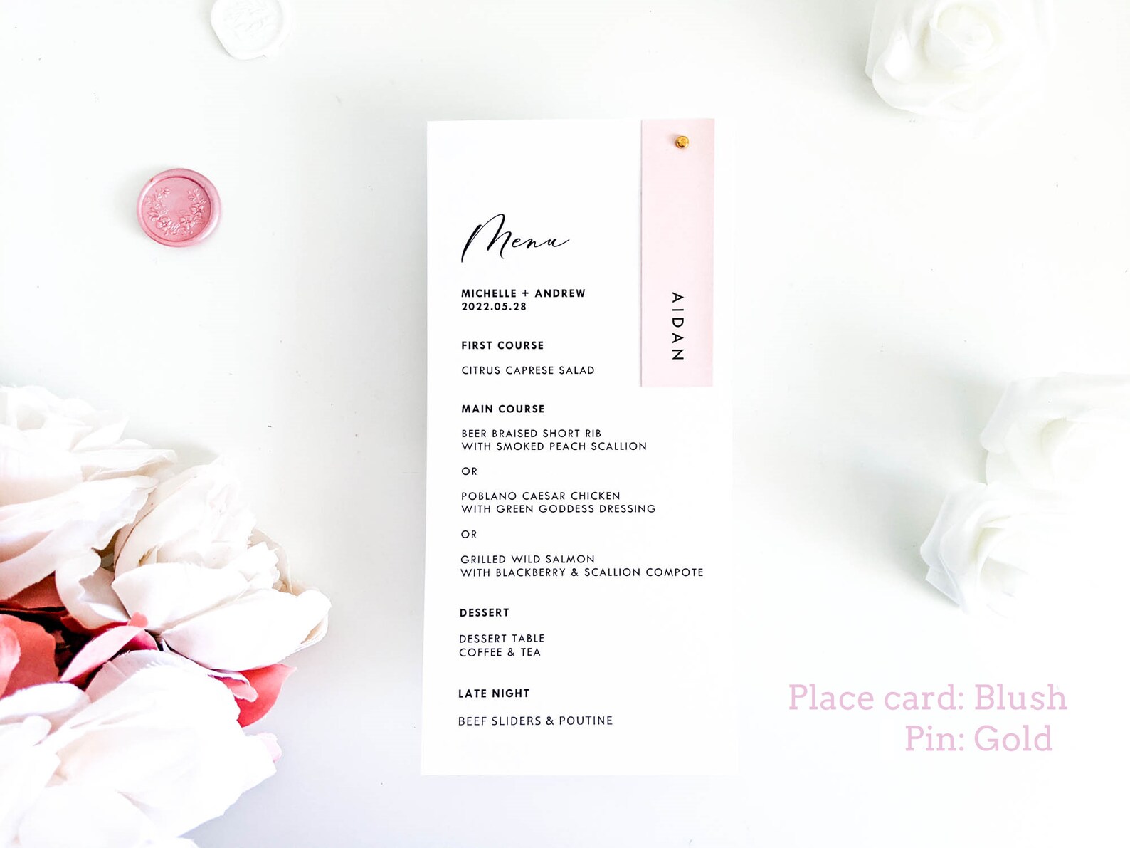 PRINTED Wedding Menu Place Card Set, Pack of 10, Modern Wedding Dinner ...