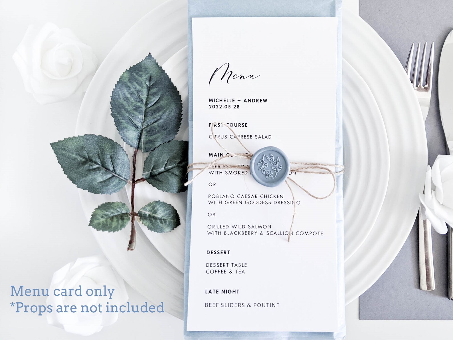 PRINTED Wedding Menu Place Card Set, Pack of 10, Modern Wedding Dinner ...